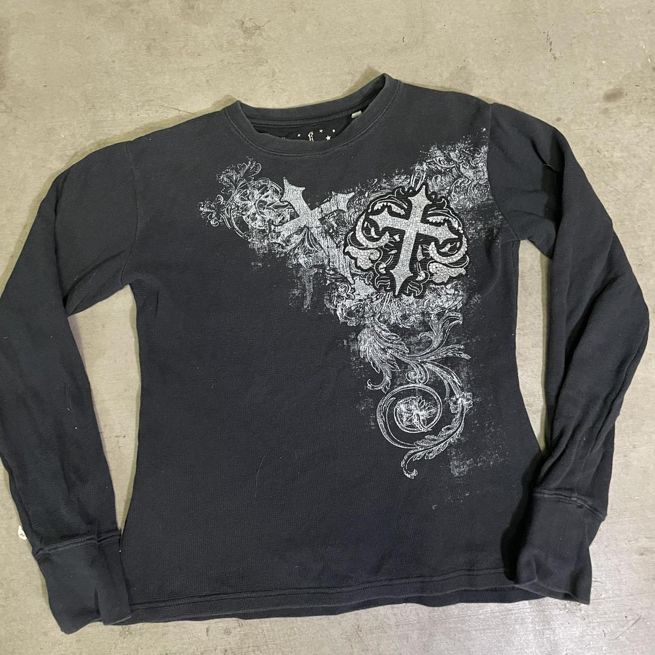 Affliction Women's Black T-shirt | Depop