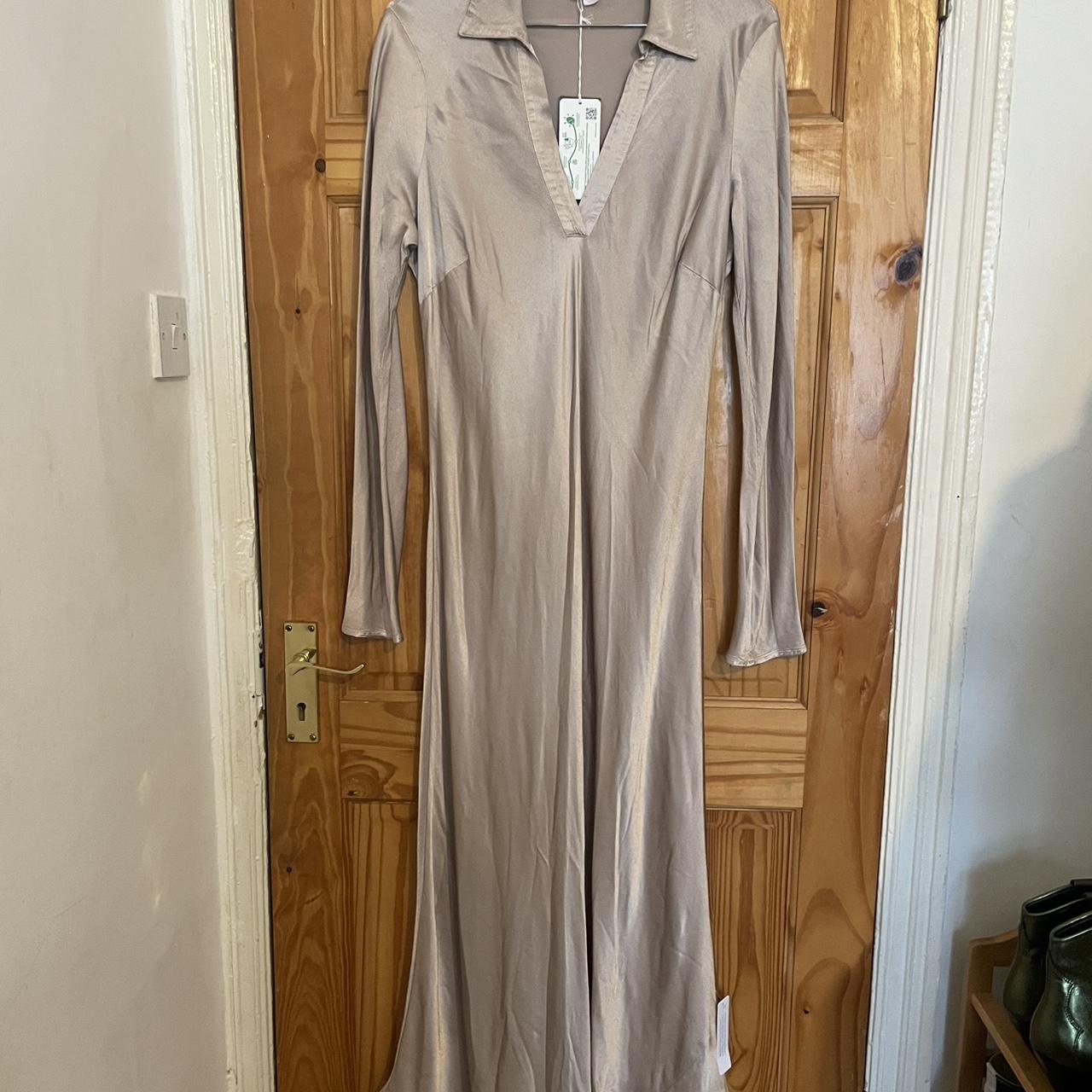 Ghost Maria Midi Dress in clay Has a metallic/... | Depop