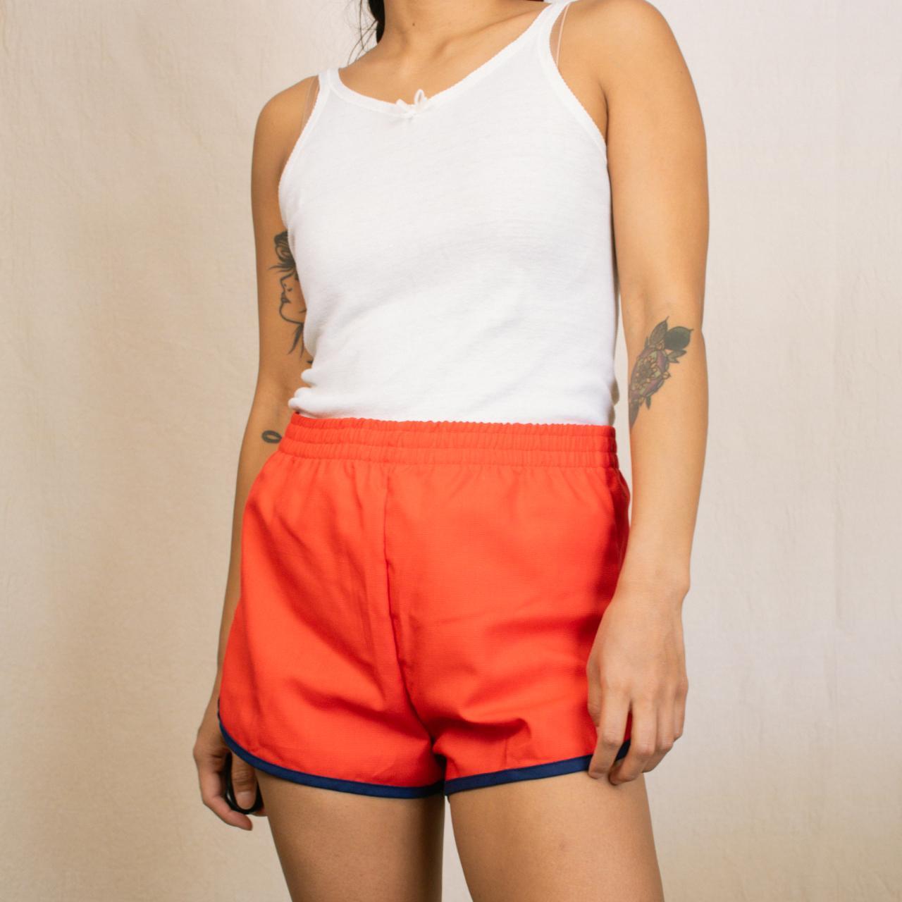 vintage 70s red track shorts bright red running... - Depop