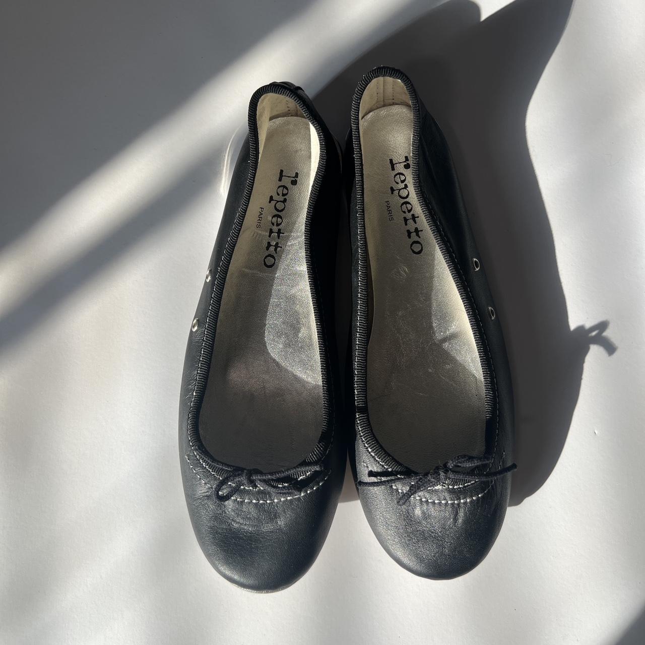 Black repetto ballet flats with bow and silver details, - Depop