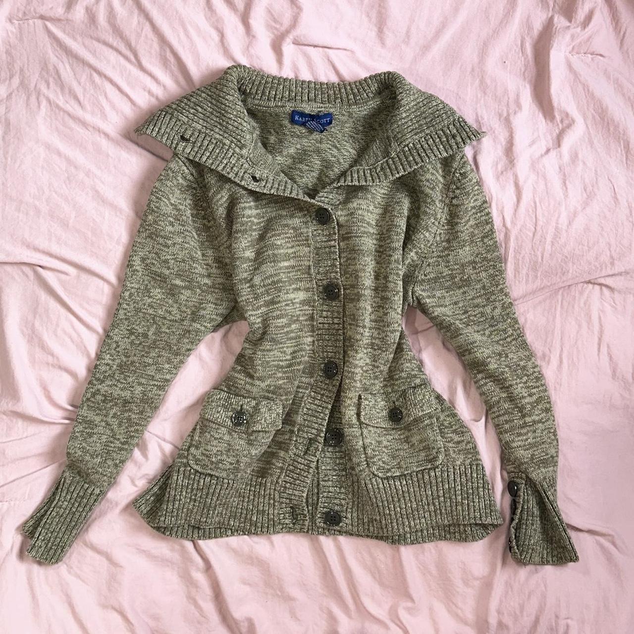 Green knit button up sweater Super cute thick knit... | Depop