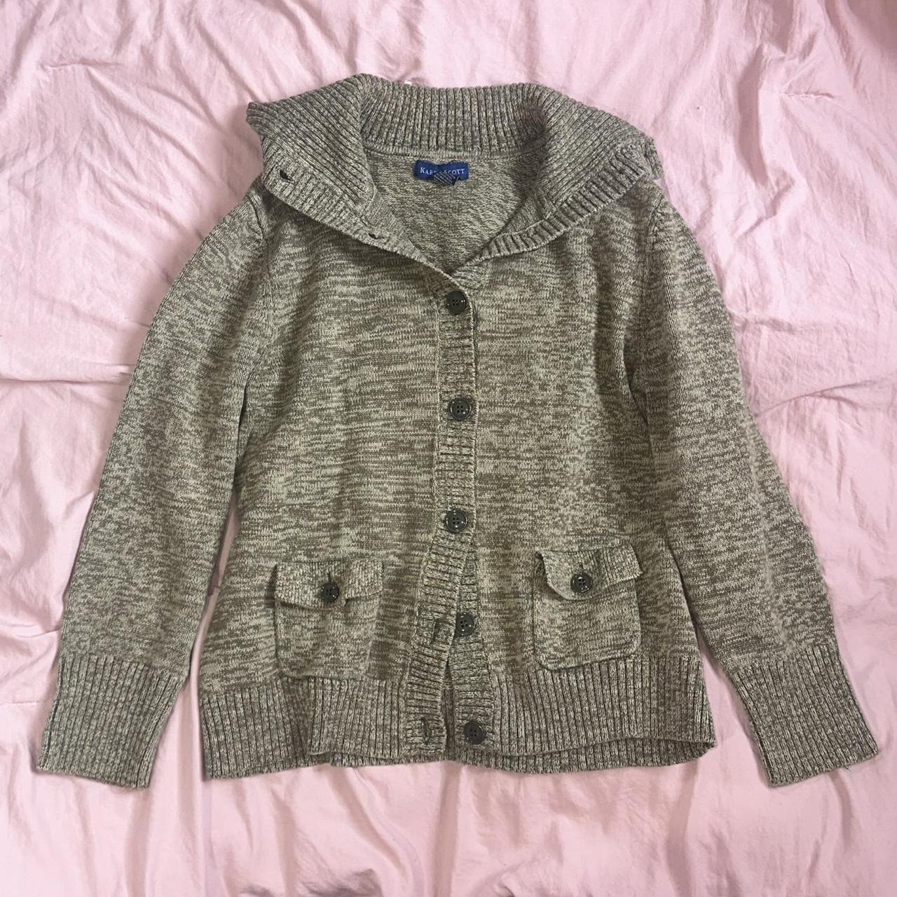 Green knit button up sweater Super cute thick knit... | Depop