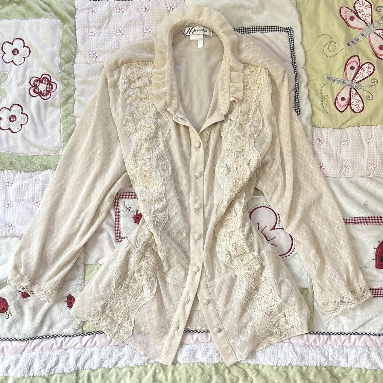 Cream colored vintage lace blouse Super cute cream... | Depop