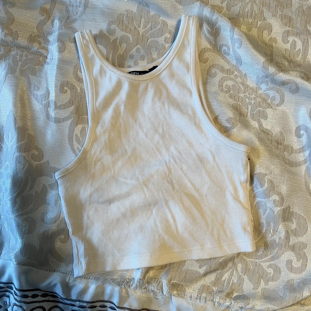 perfect basic white high-neck tank from zara.... - Depop