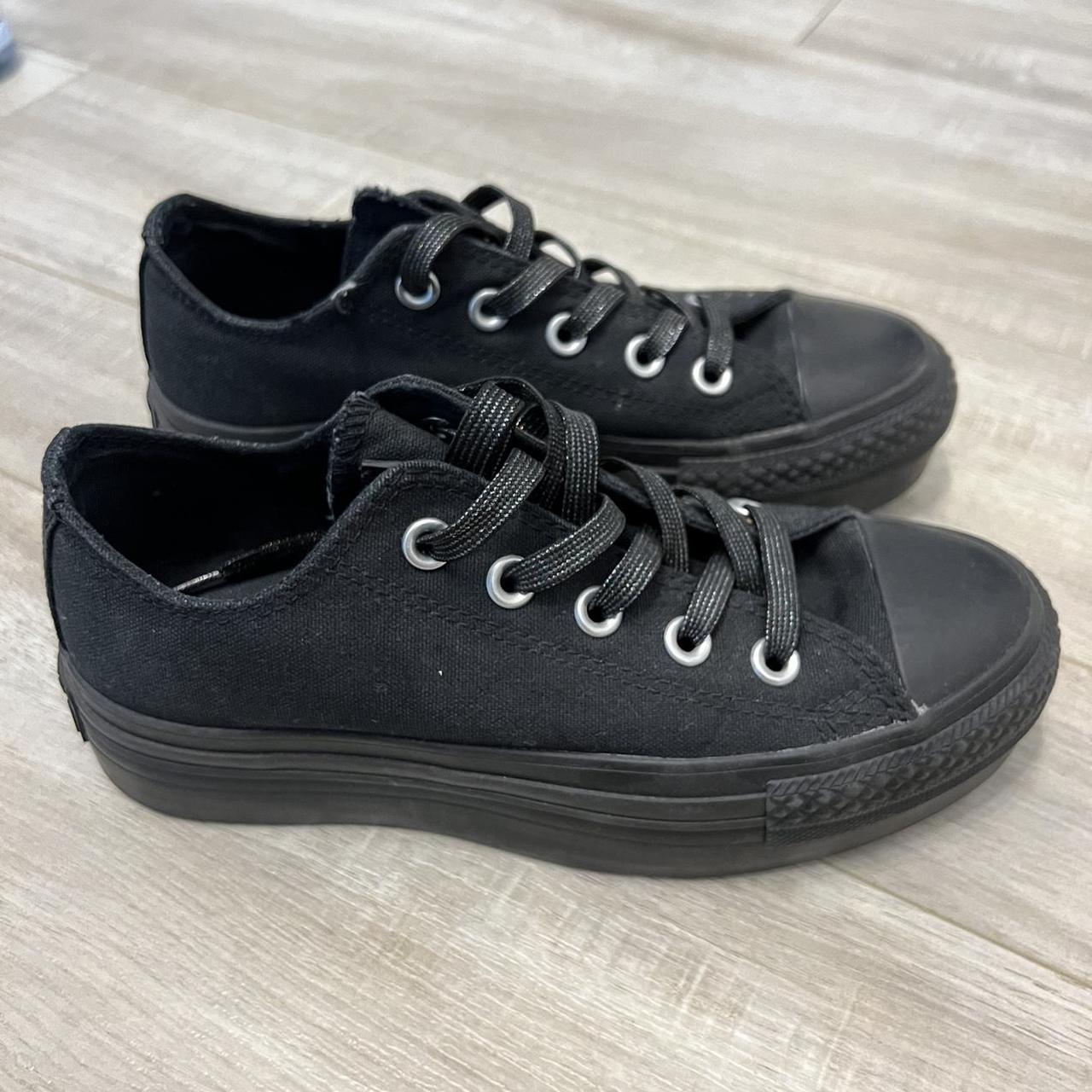 CONVERSE - PLATFORM LOW TOP - BLACK WITH BLACK... - Depop