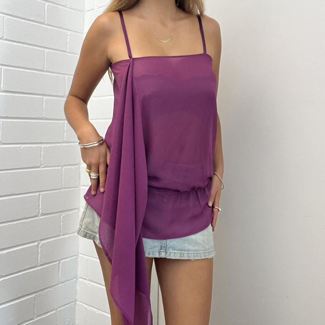 vintage sheer top. beautiful draped detailing on... - Depop