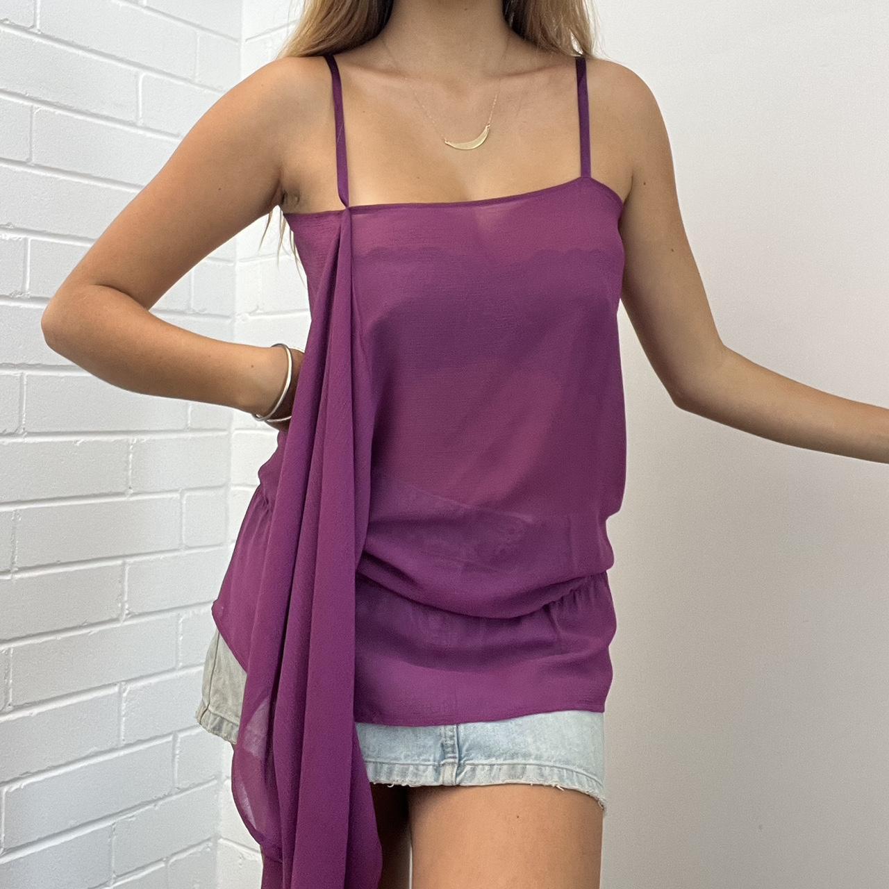 vintage sheer top. beautiful draped detailing on... - Depop