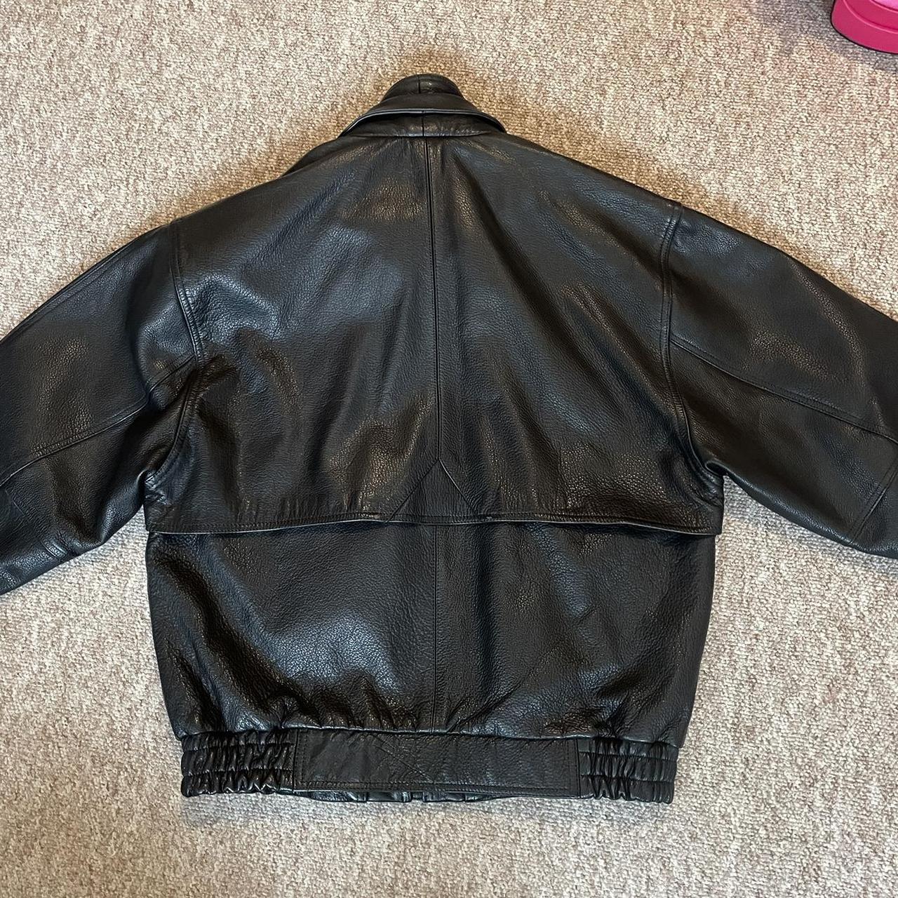 Heavy duty leather jacket with a double collar.... - Depop