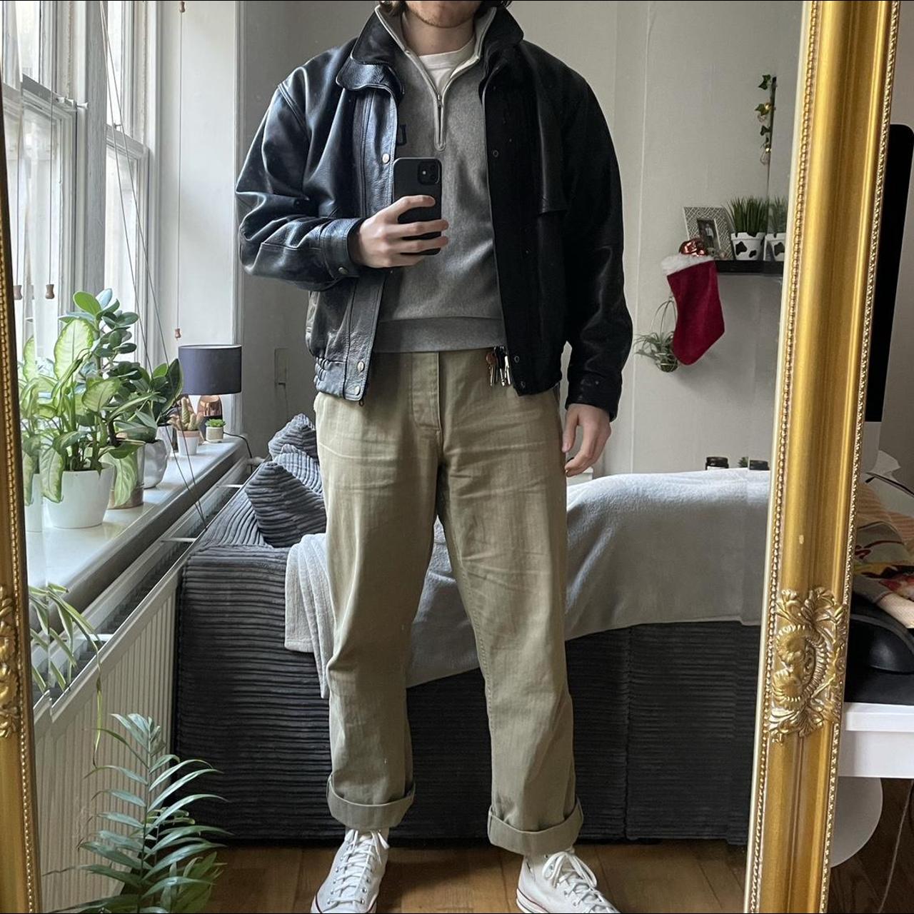 Heavy duty leather jacket with a double collar.... - Depop