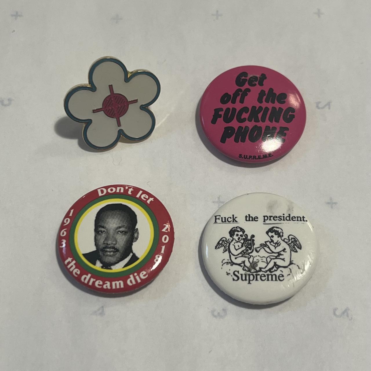 Supreme Pin Button Bundle 1 MLK 1 FTP 1 Flower... - Depop