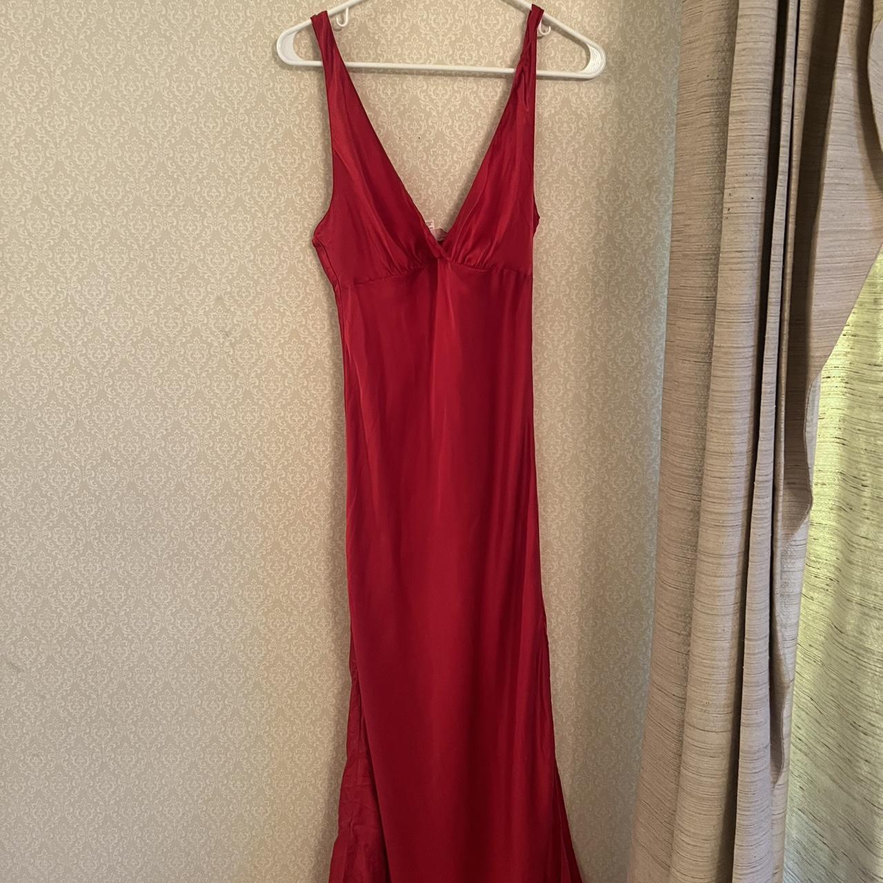 Red silk v neck maxi Victoria secret slip dress - Depop