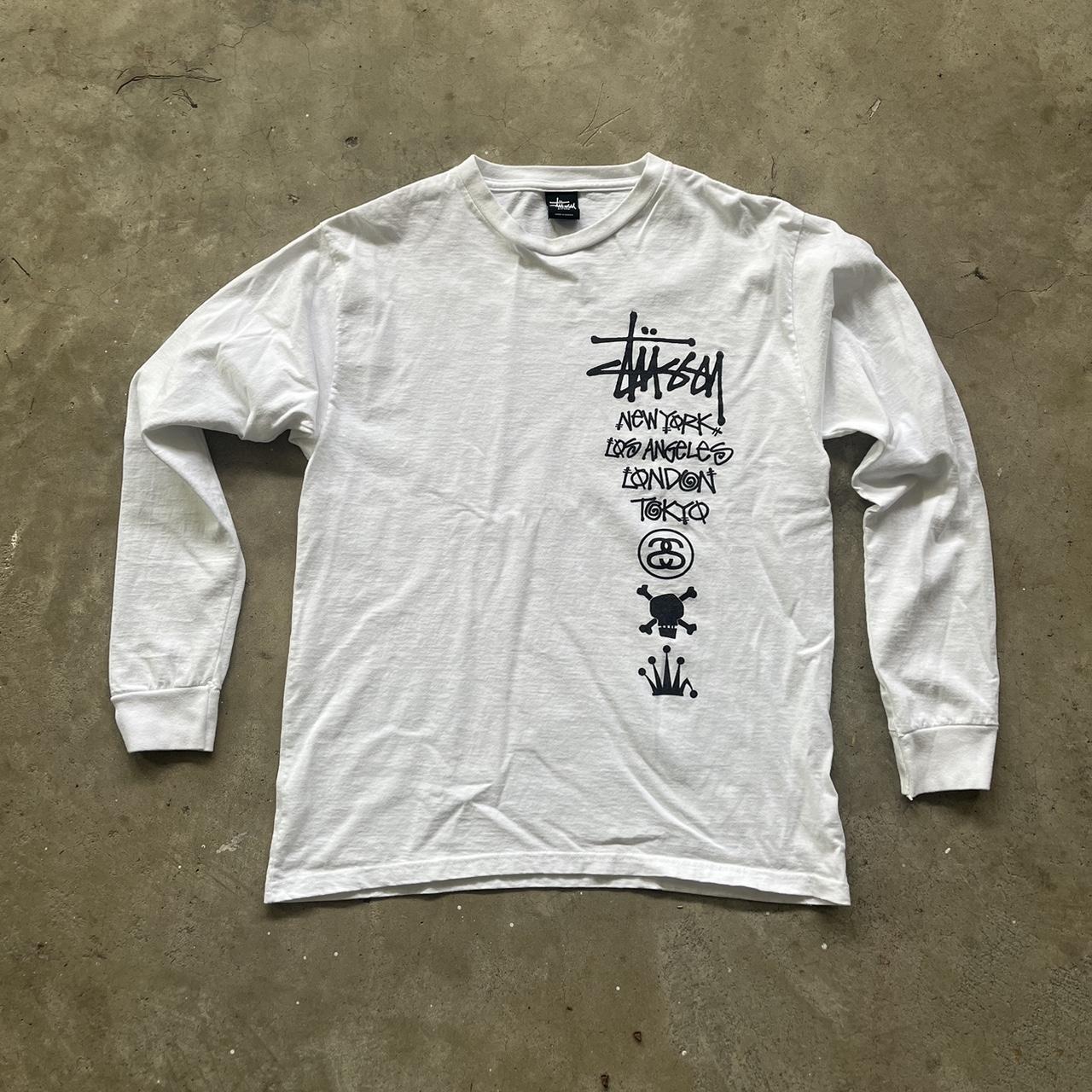white y2k skater stussy long sleeve shirt. In good... - Depop