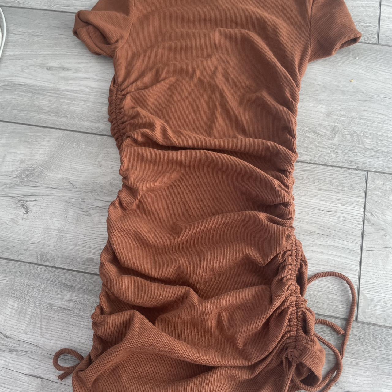 Ruched Zara brown dress - mini dress with ruching... - Depop