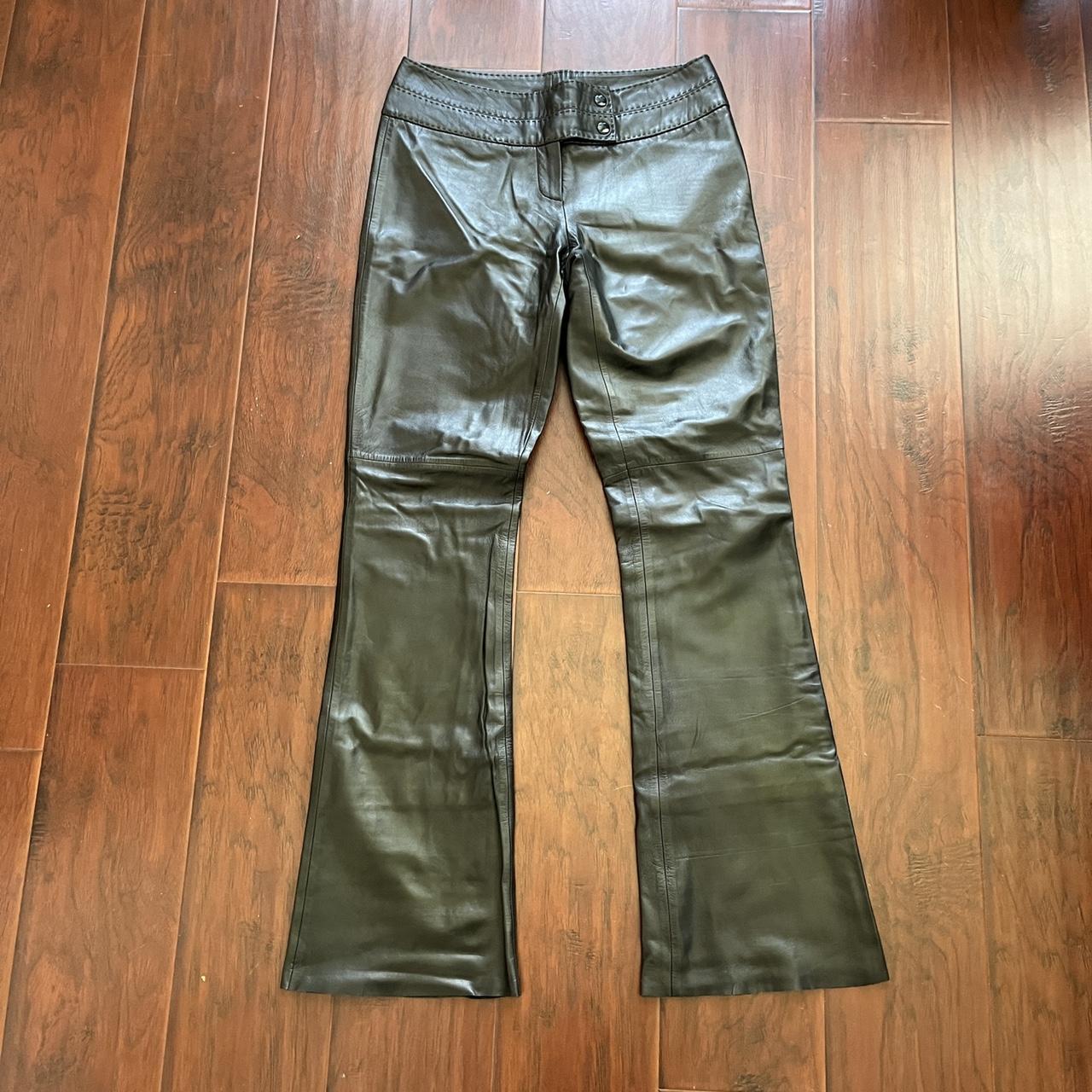 CACHE leather low rise flare pants in sz 4! - good... - Depop