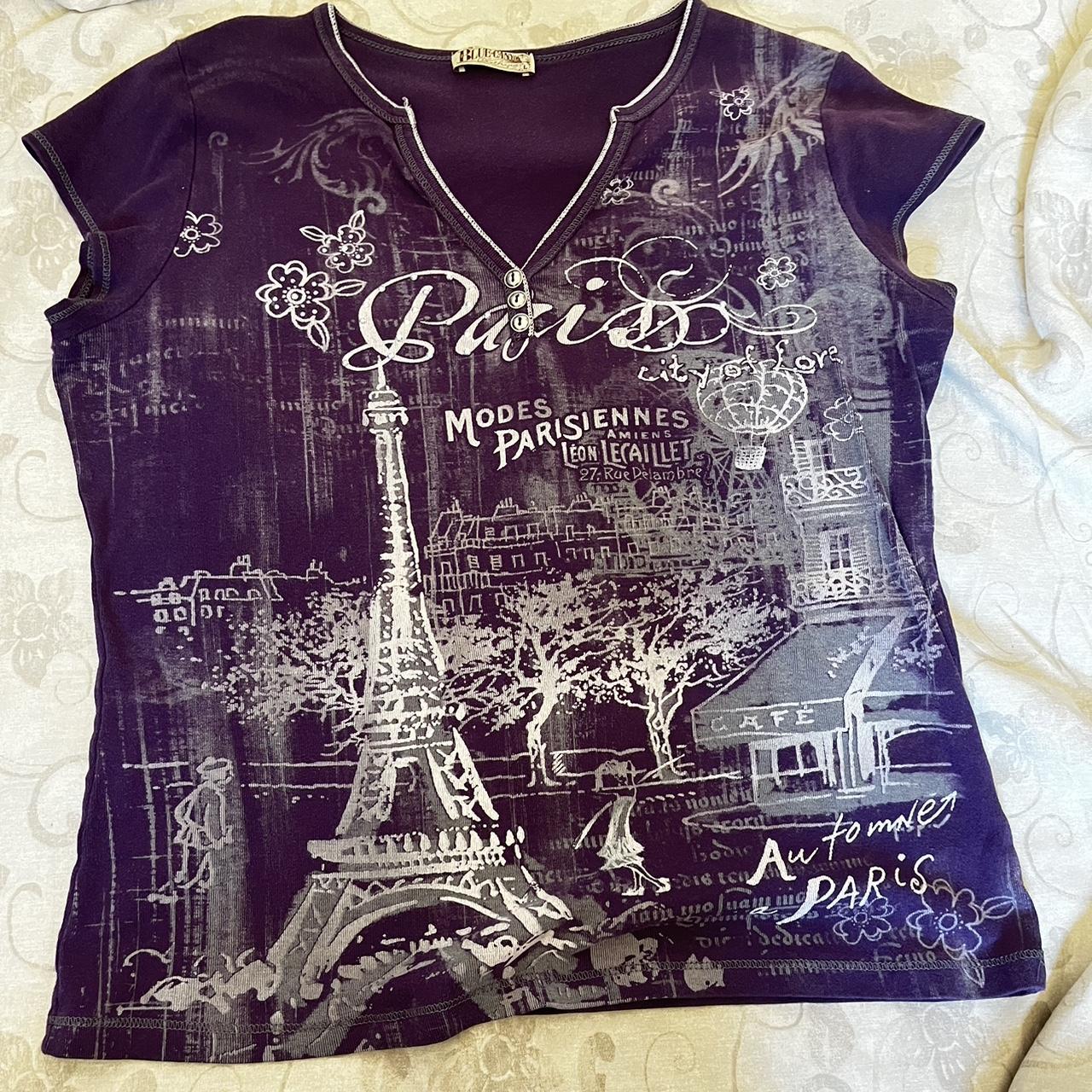 blue canyon clothing paris v neck tee size L (can... - Depop