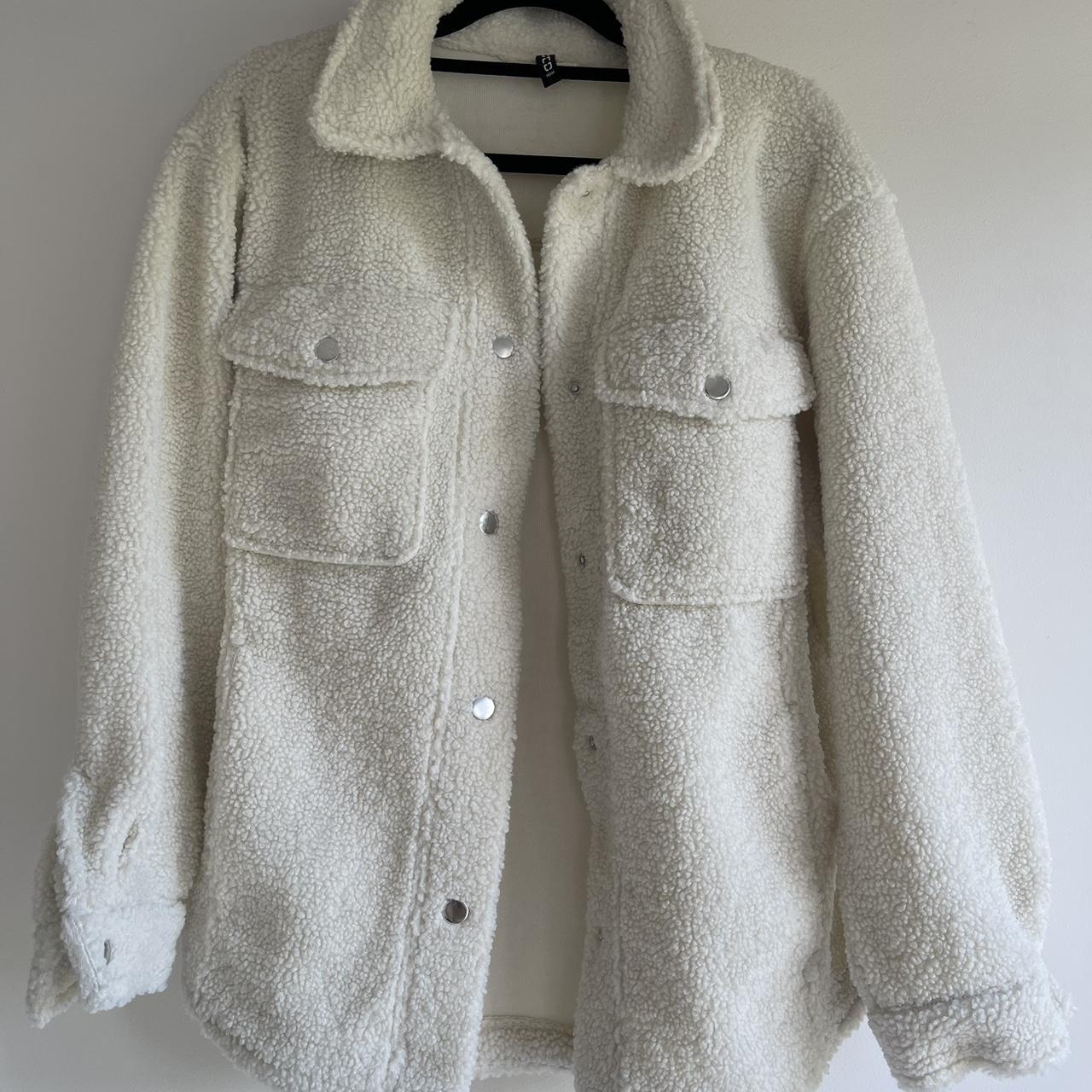 White fluffy oversized shacket / jacket H&m Size... - Depop