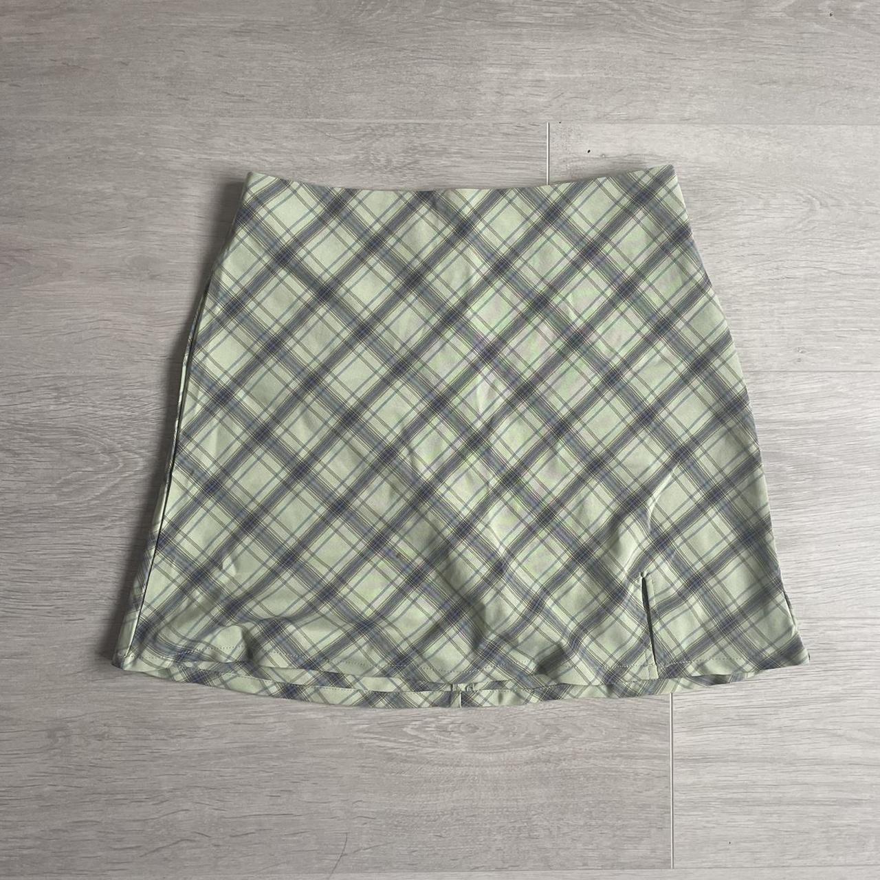 2000s clueless vibes green checkered skirt with... - Depop