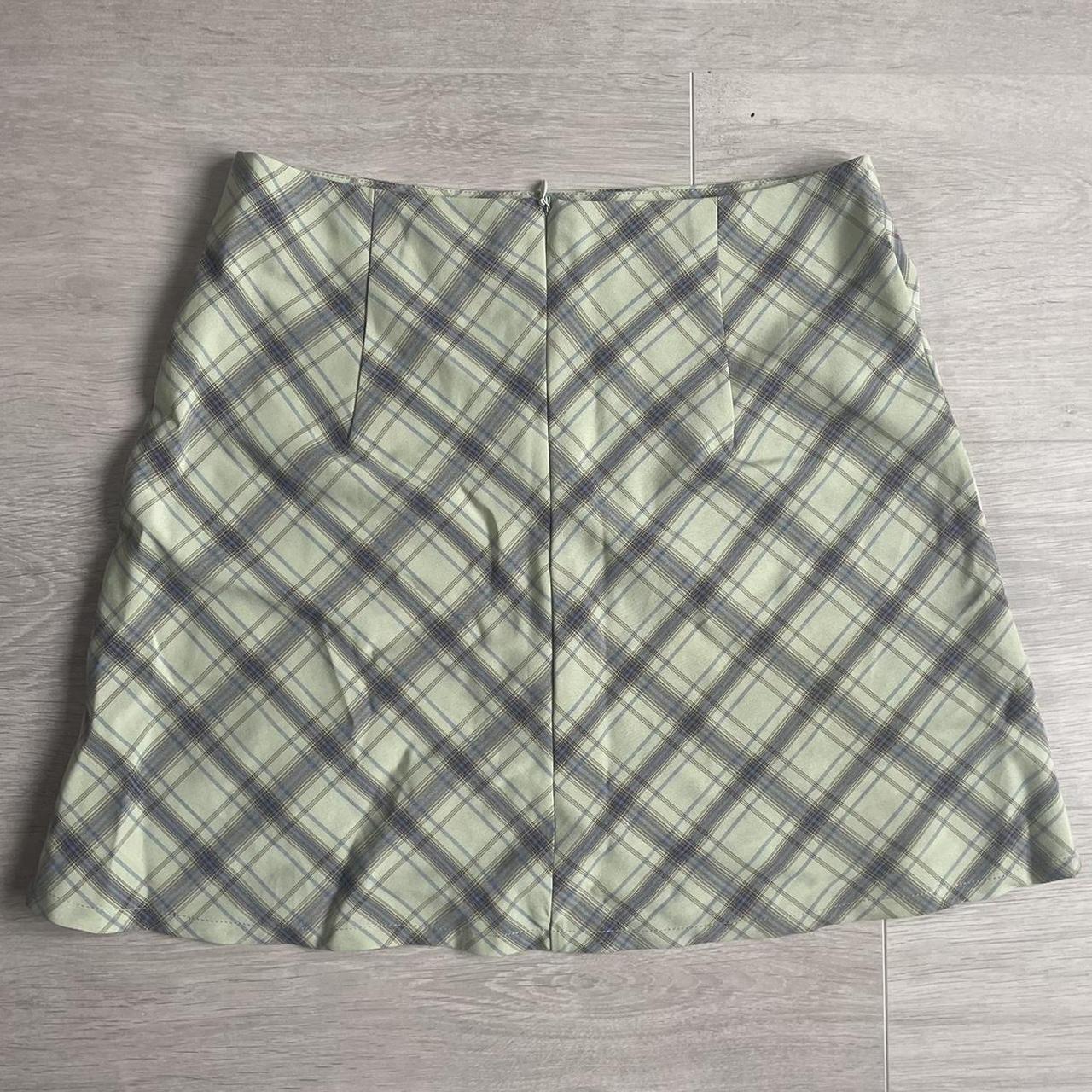 2000s clueless vibes green checkered skirt with... - Depop