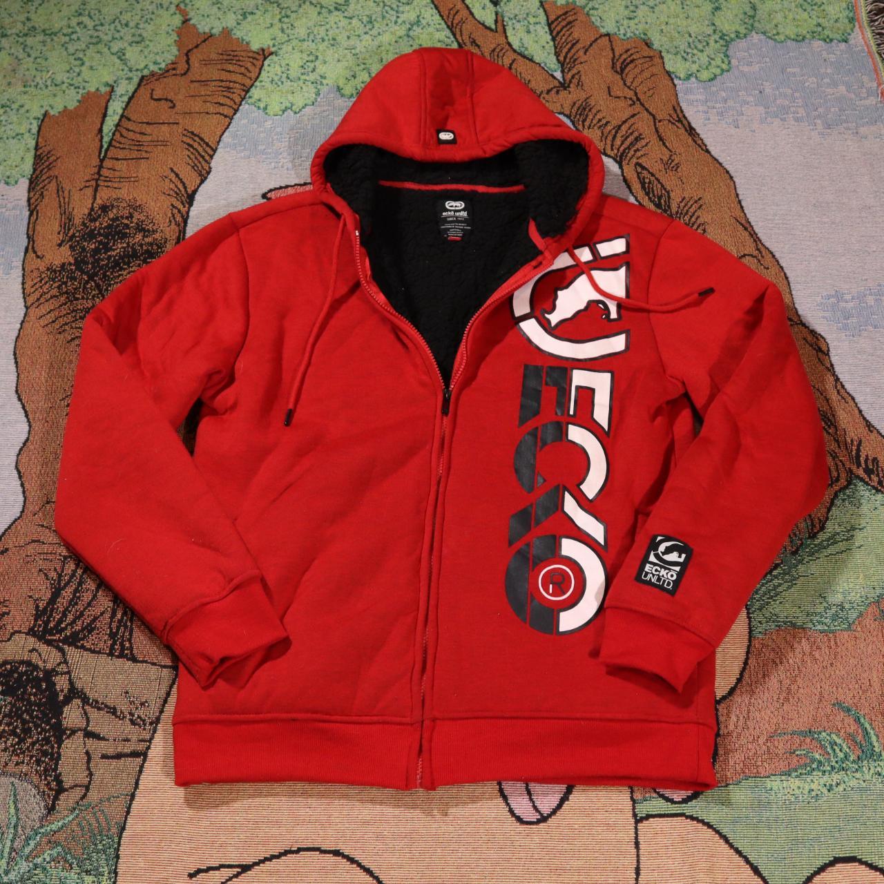 Y2K Ecko Unltd Red Full Zip Insulated Graphic Hoodie... - Depop