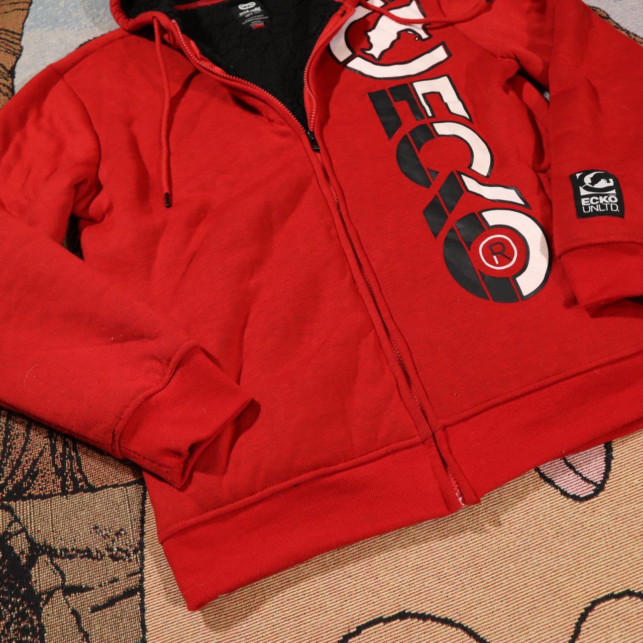 Y2K Ecko Unltd Red Full Zip Insulated Graphic Hoodie... - Depop