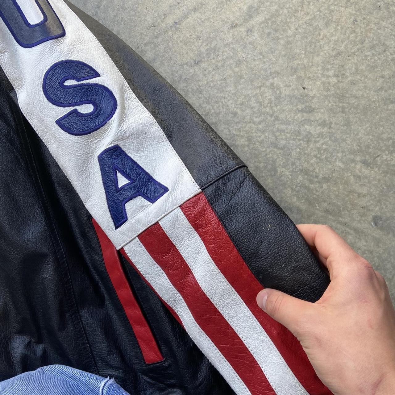 USA Black Leather Jacket With Flag Size Men’s XL... | Depop