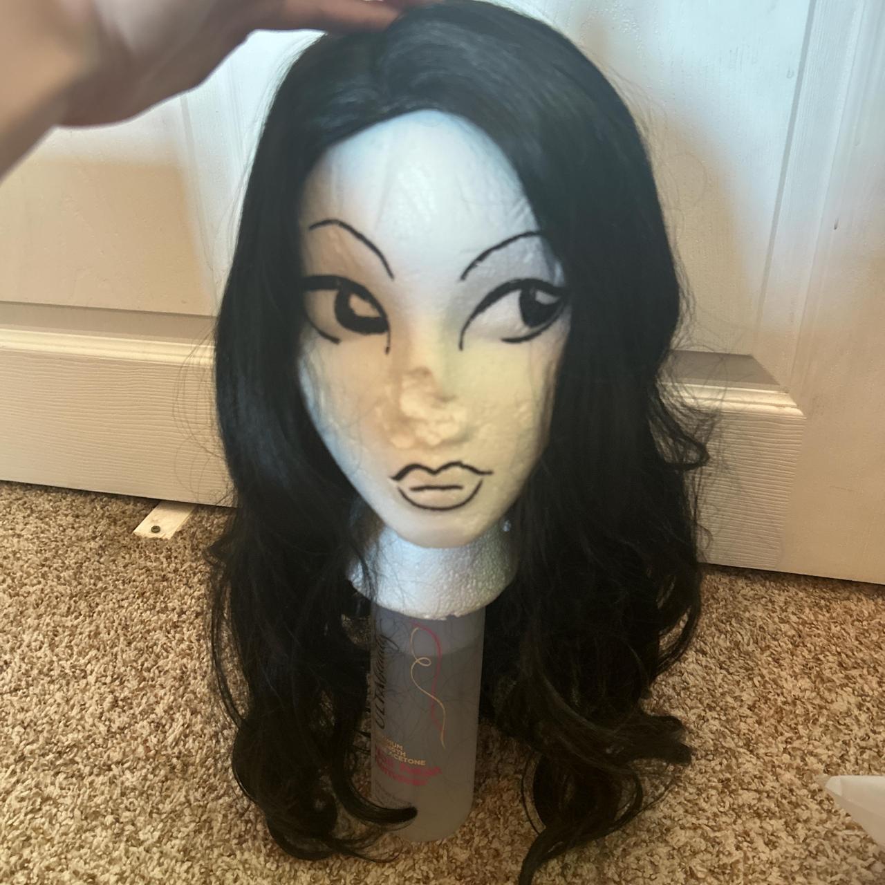 Black side part false scalp wig, medium length with... - Depop