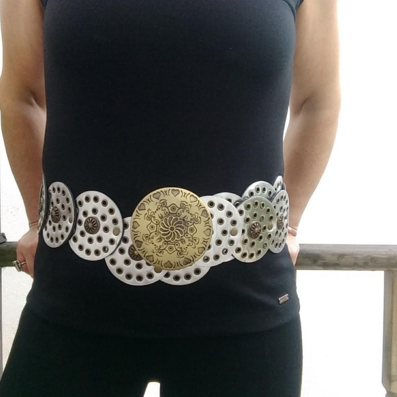 Silver and gold disc belt Would fit... - Depop