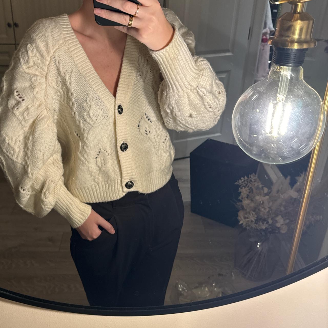 Cream Knit Cardigan - Depop