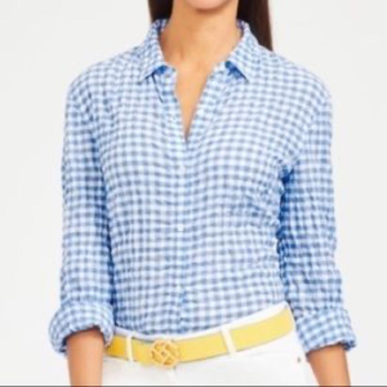 J. McLaughlin Gingham Button Down Shirt Size... - Depop