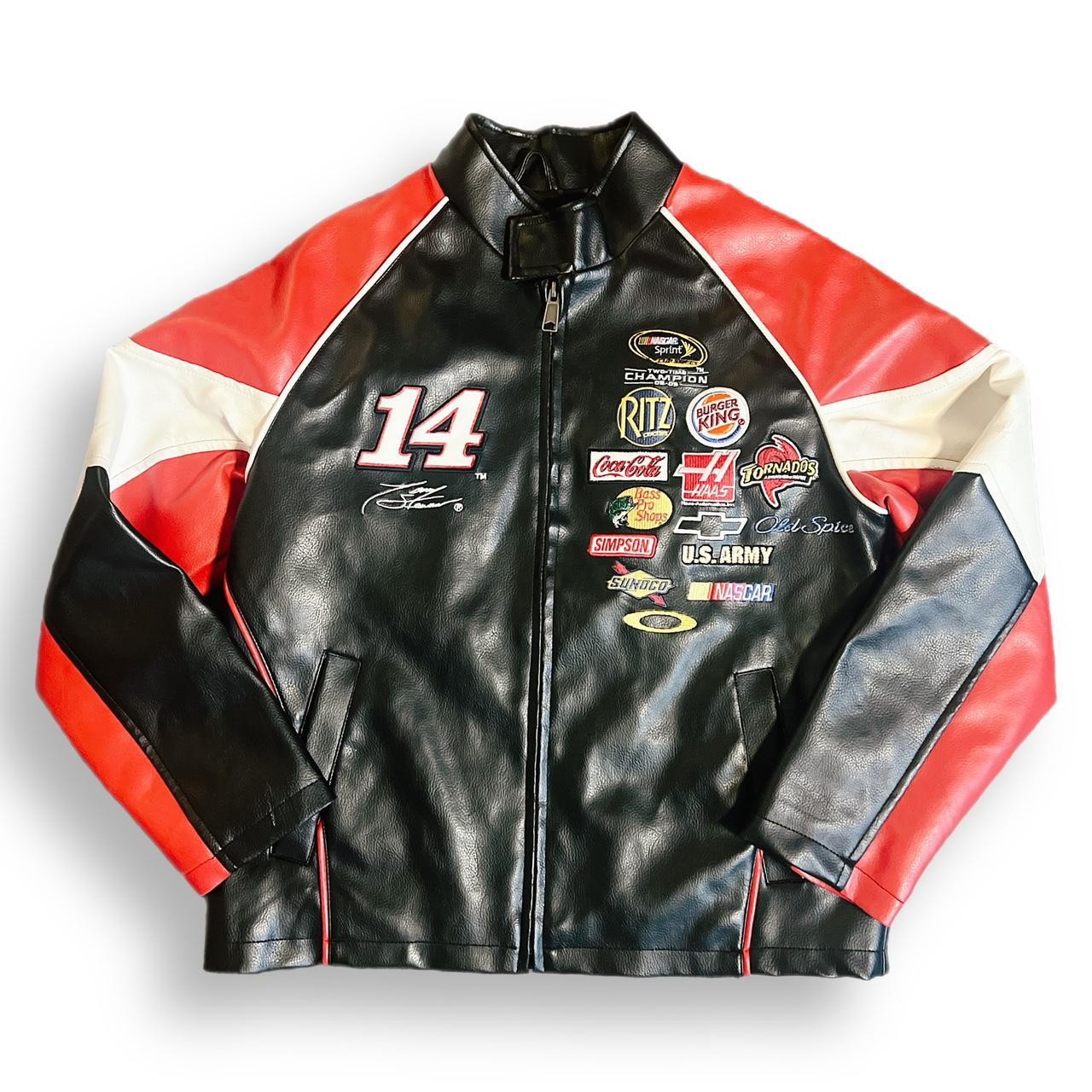 NASCAR Official Black Leather Racing Jacket... - Depop
