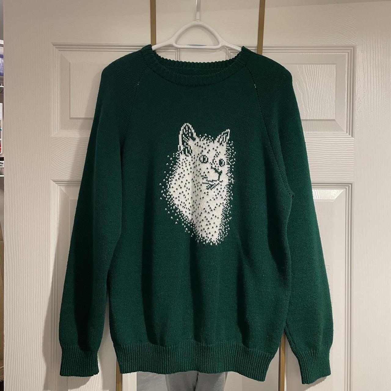 Green and White Cat Sweater!! so unbelievably... - Depop