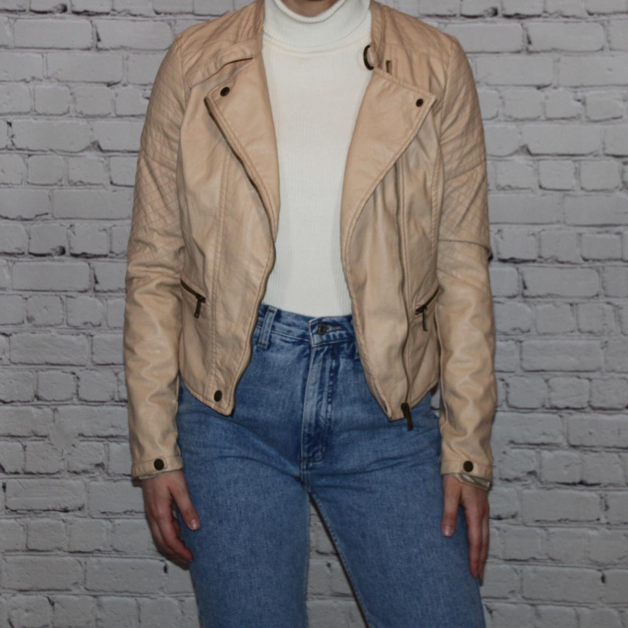 tan moto jacket 👼🏼 creamy tan faux leather jacket... - Depop