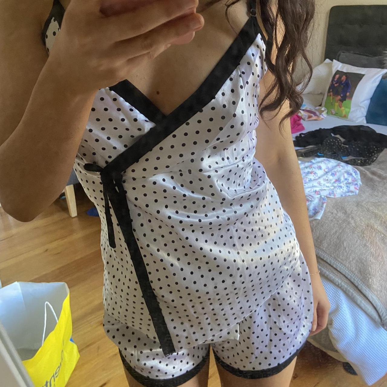 Most stunning Y2k polka dot matching silk pyjama set... - Depop