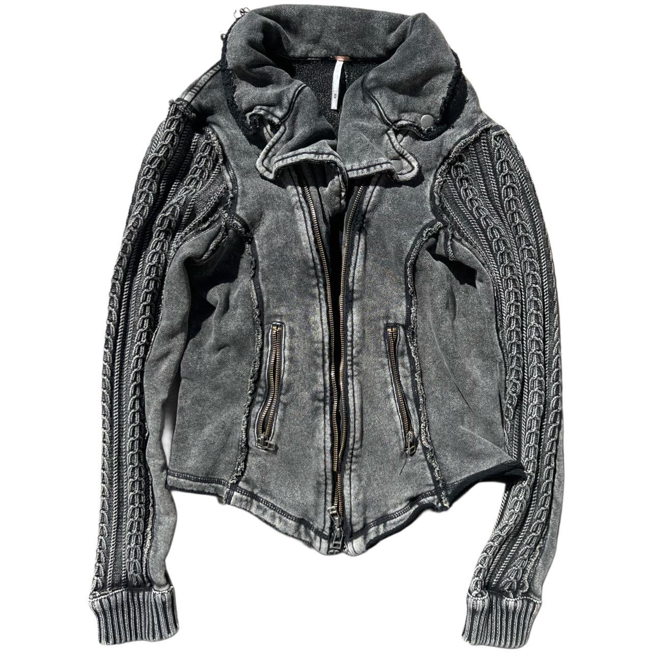 Free People Ruffle Moto Sweater Jacket Knit Double... - Depop