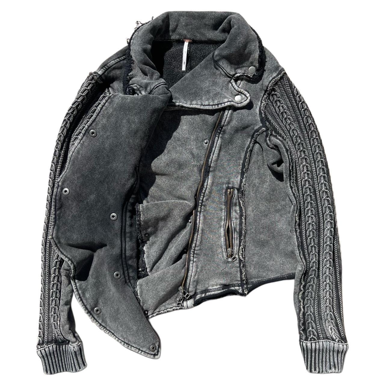 Free People Ruffle Moto Sweater Jacket Knit Double... - Depop