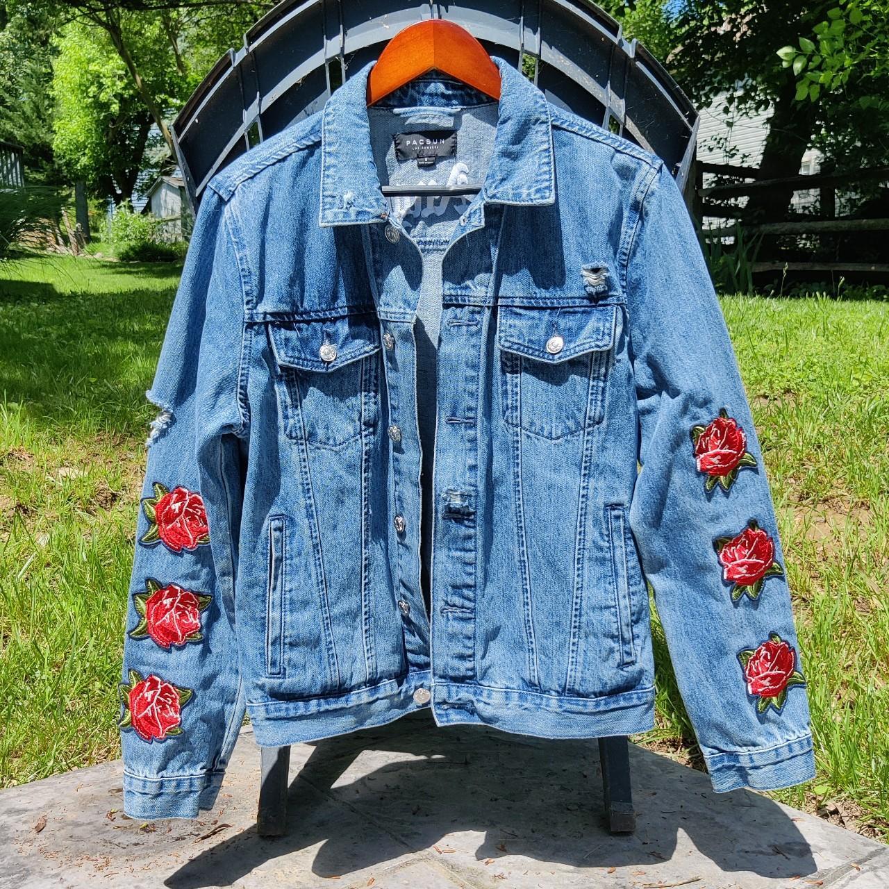 Pacsun Rose Distressed Denim Jacket Size:... - Depop