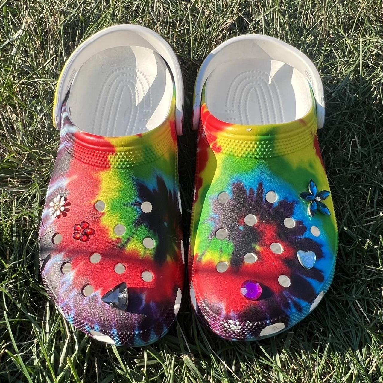 Rainbow crocs w/ sparkle gems jibbitz 💎 🌈 Size mens... - Depop