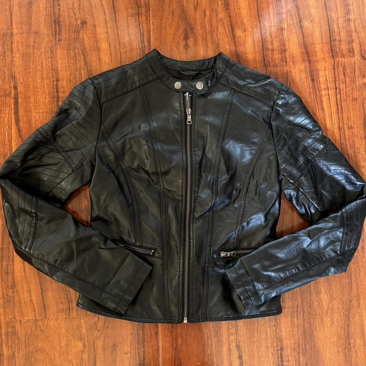 Leather zip up jacket Brand: Xhileration Size:... - Depop