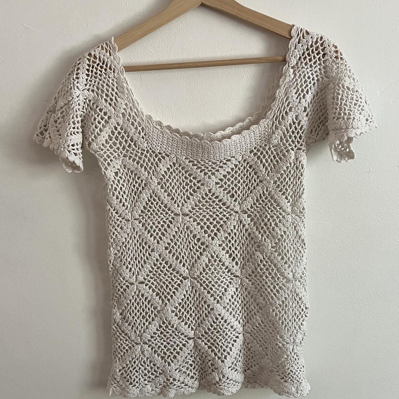 White Crochet Top - Wide neck, can be worn off the... - Depop