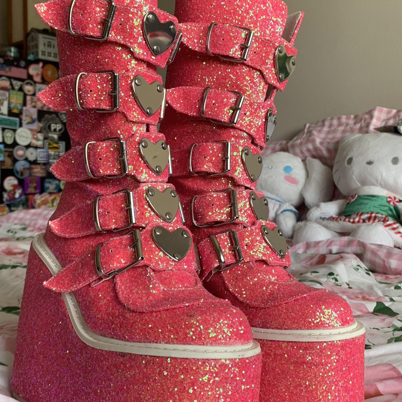 Pink sparkly platform demonias! Size 6-6.5. Super... - Depop