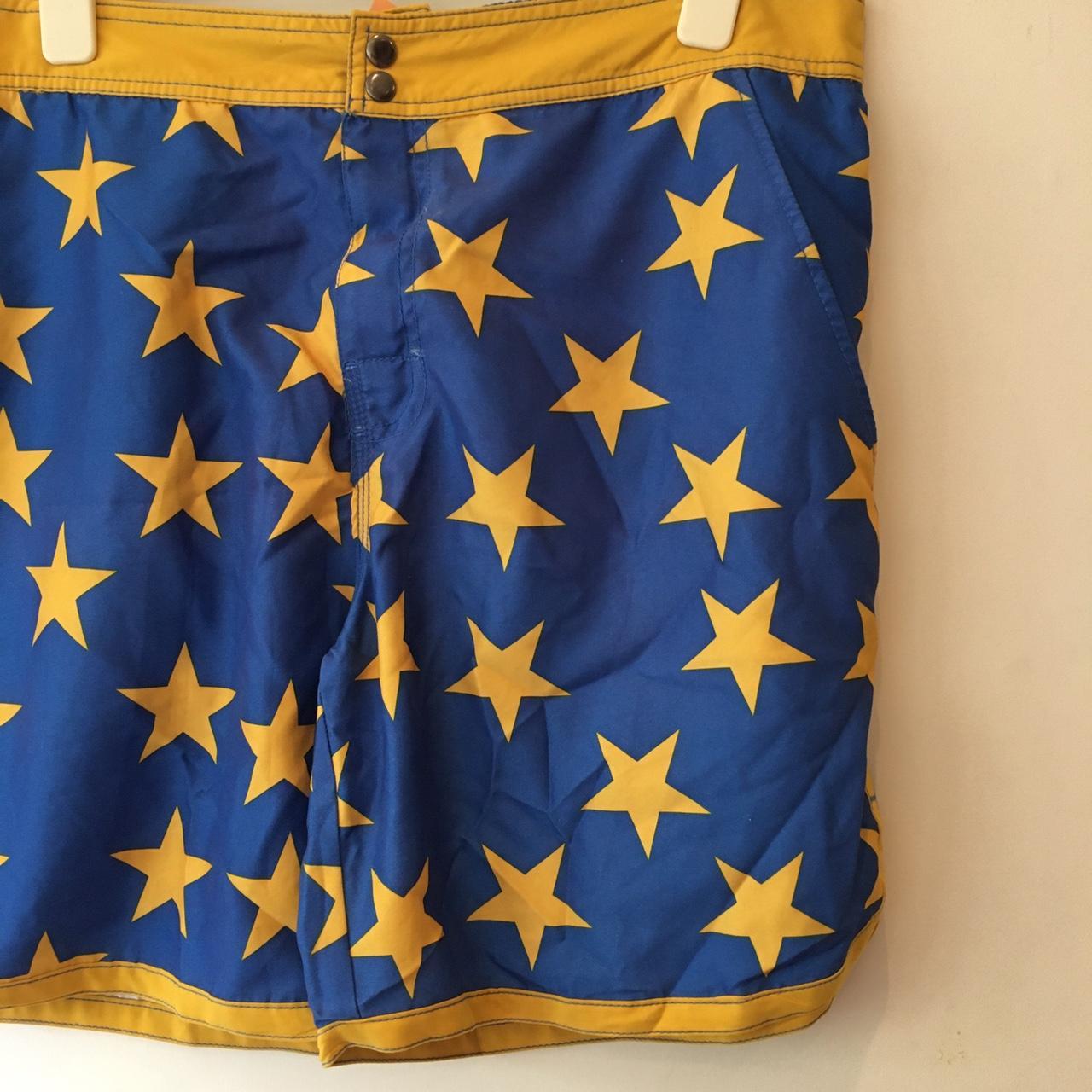 Sick bright blue and yellow star print shorts ☆★... - Depop