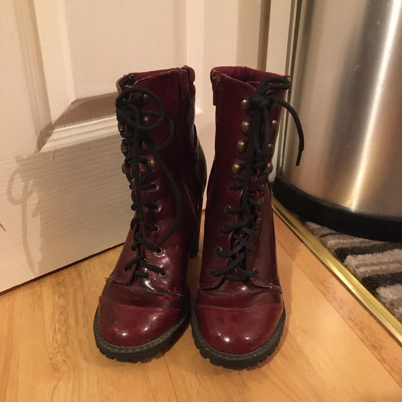 Heeled gothic burgundy boots !! ☆★ Hottest sleek... - Depop