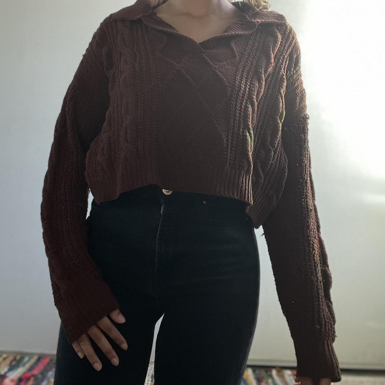 brown cropped sweater - Depop