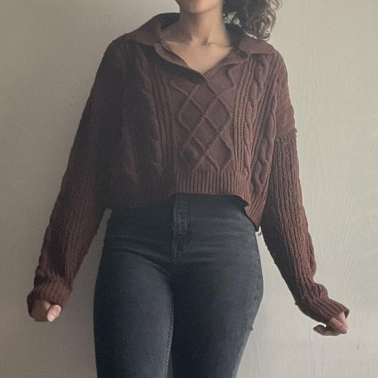 brown cropped sweater - Depop