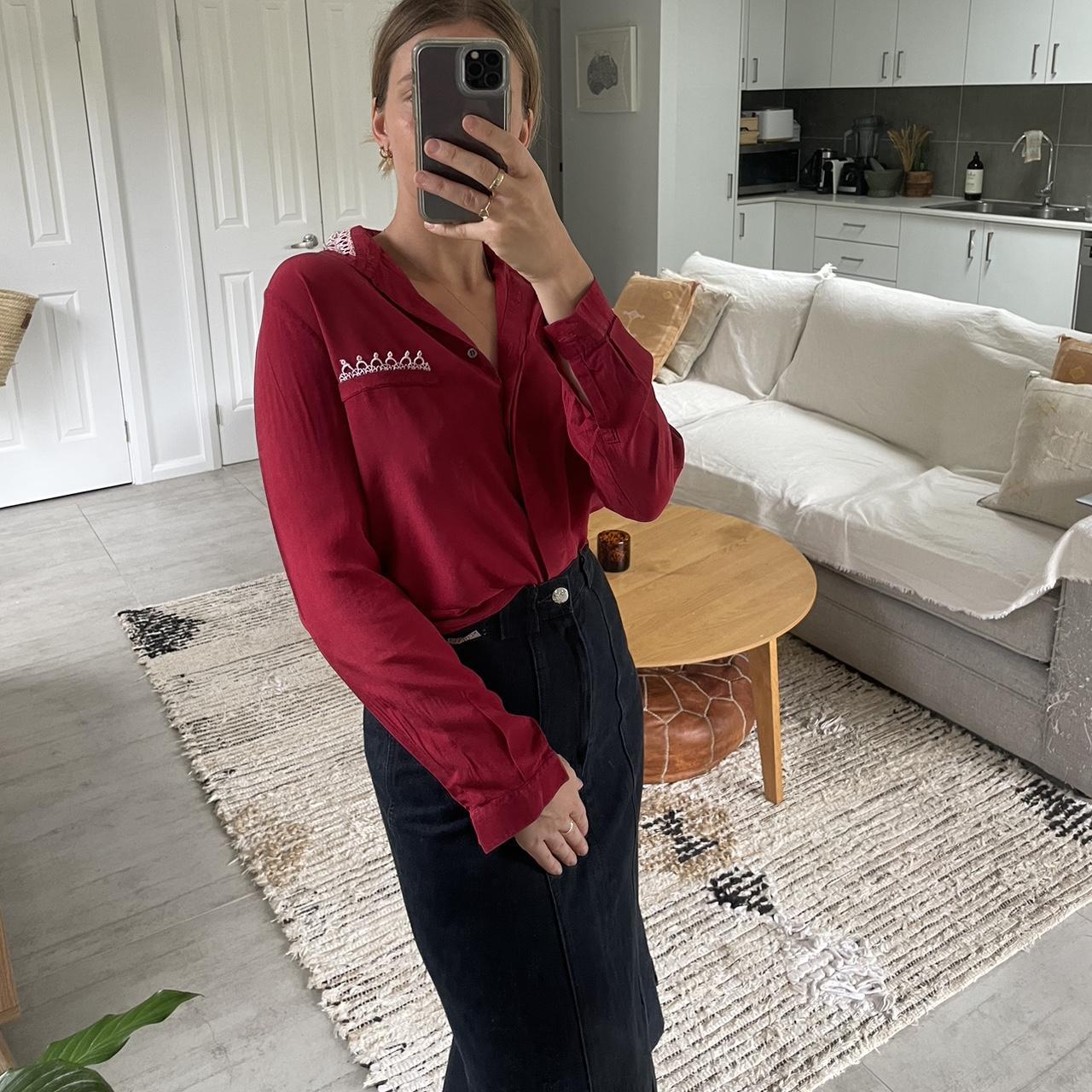 Vintage ruby red silk shirt 🥀 100% silk with white... - Depop