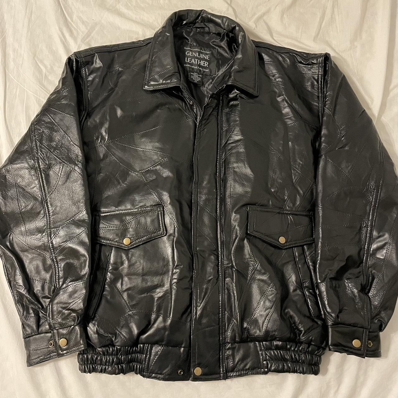 Mens Vintage Bomber Patterned Leather Jacket. Jacket... - Depop