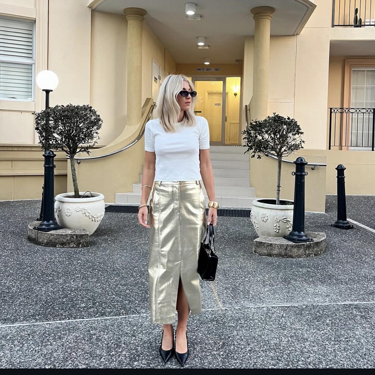 Saba style metallic gold midi skirt xs worn for photo - Depop