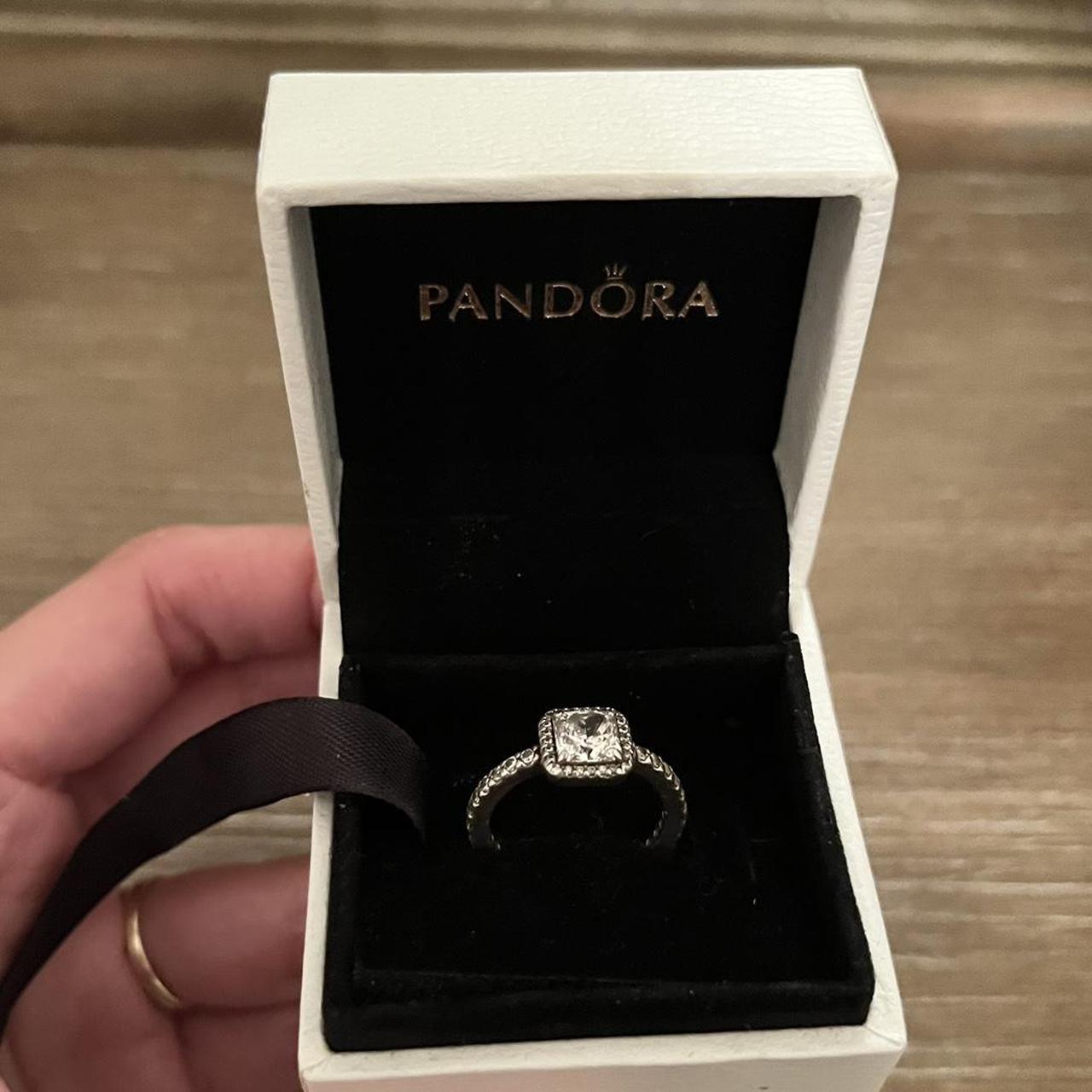 Pandora square sparkle halo ring in a size size 5,... - Depop