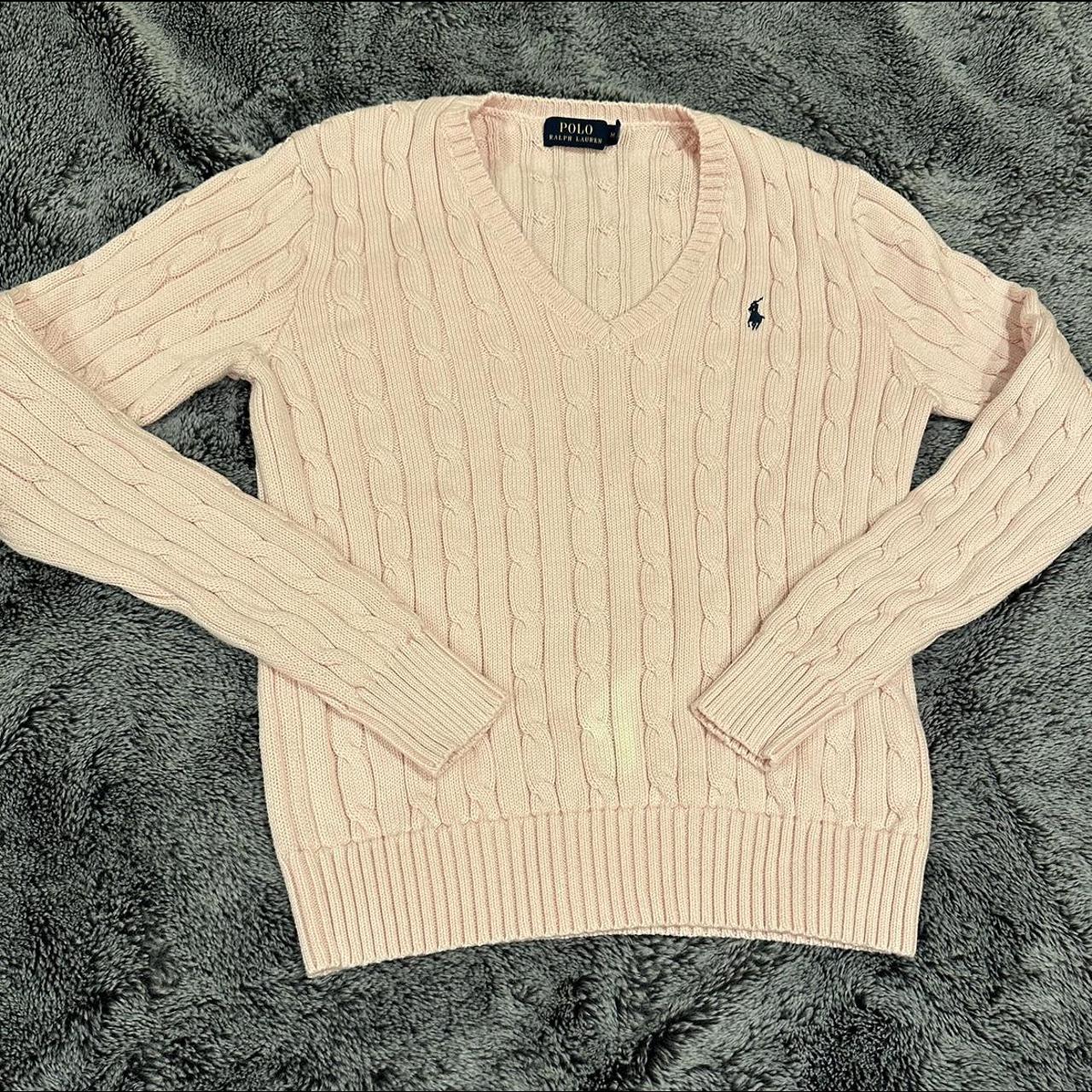Polo Ralph Lauren baby pink cable knit sweater in a... - Depop