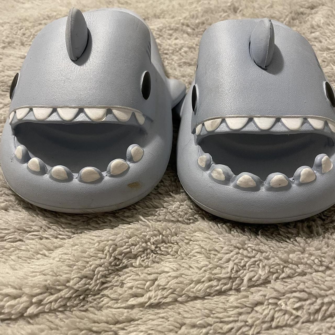 Baby blue shark slides. Worn 3-5x. Super comfy and... - Depop